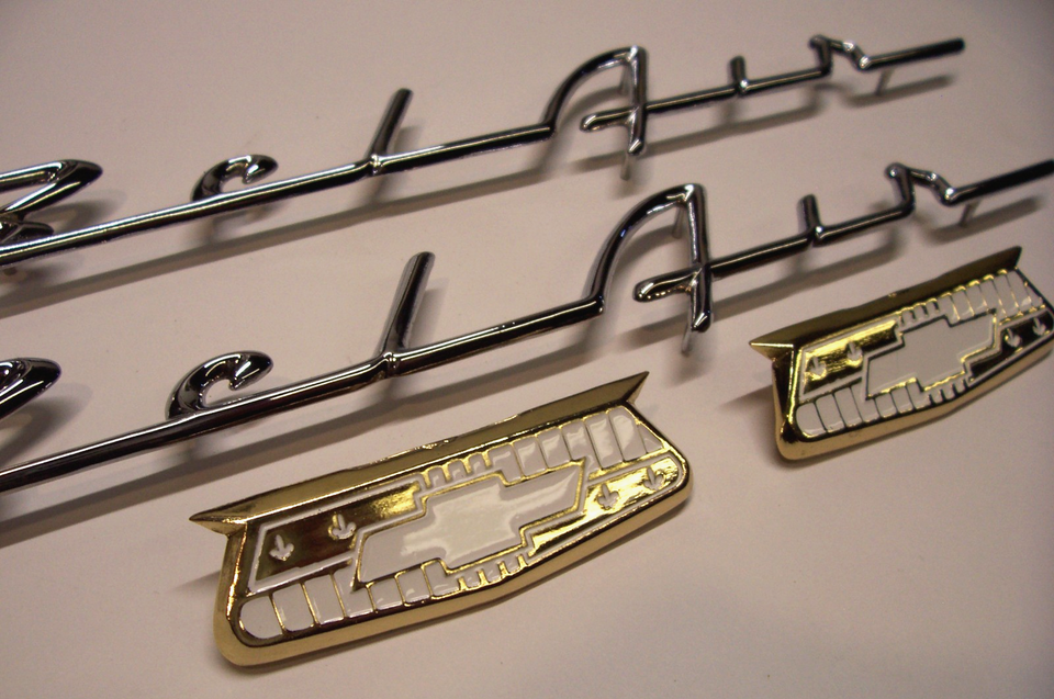 55 56 Chevy Belair Chrome Quarter Panel Scripts n Crest Emblems ...