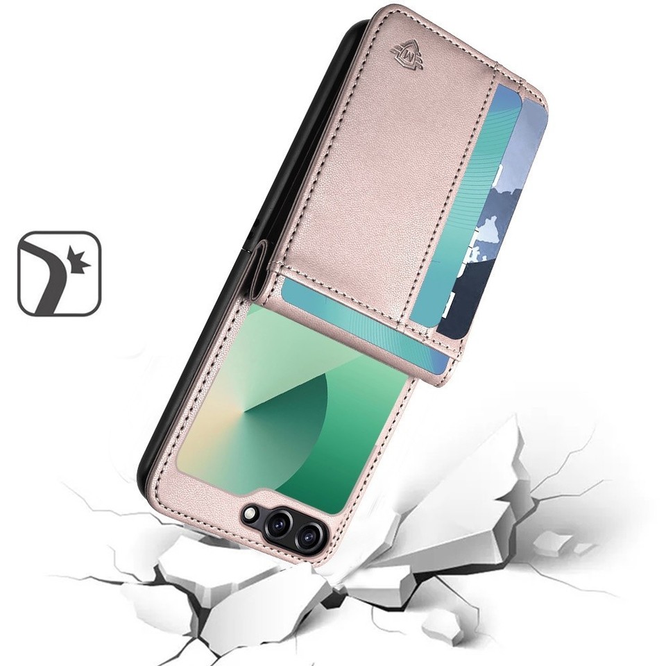 For Samsung Galaxy Z Flip 7 Phone Case Vegan Leather Card Slot Wallet ...