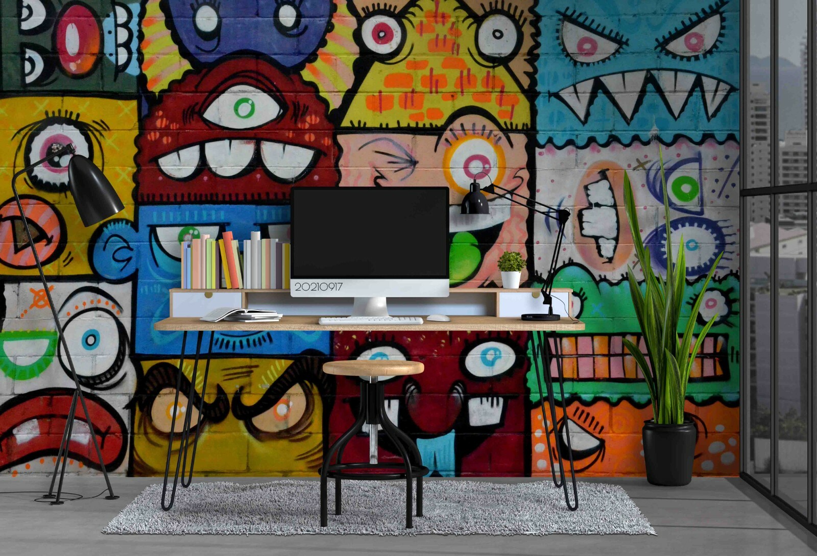 3D Abstract Strange Face Graffiti Self-adhesive Removable Wallpaper ...