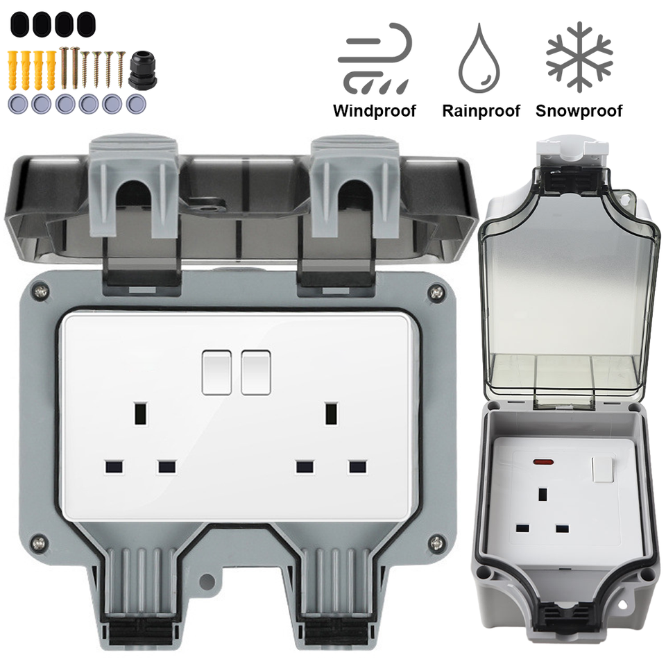 Waterproof Outdoor Double Pole Switched Socket Box Electrical External ...