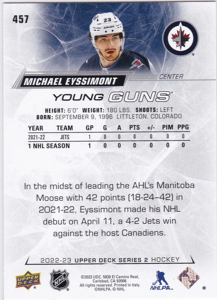 2022-23 Upper Deck Series 2 Michael Eyssimont Young Guns Rookie RC #457 ...