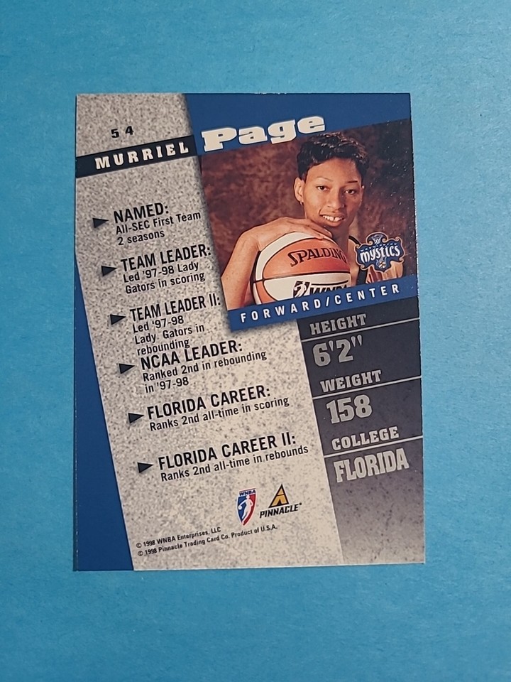 MURRIEL PAGE 1998 PINNACLE WNBA BASKETBALL CARD # 54 H7472 | eBay