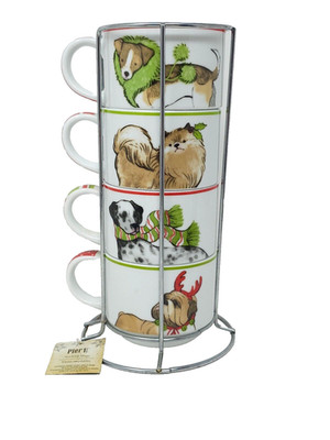 Set Of 4 Pier 1 Holiday Dogs Christmas Stacking Mugs | eBay