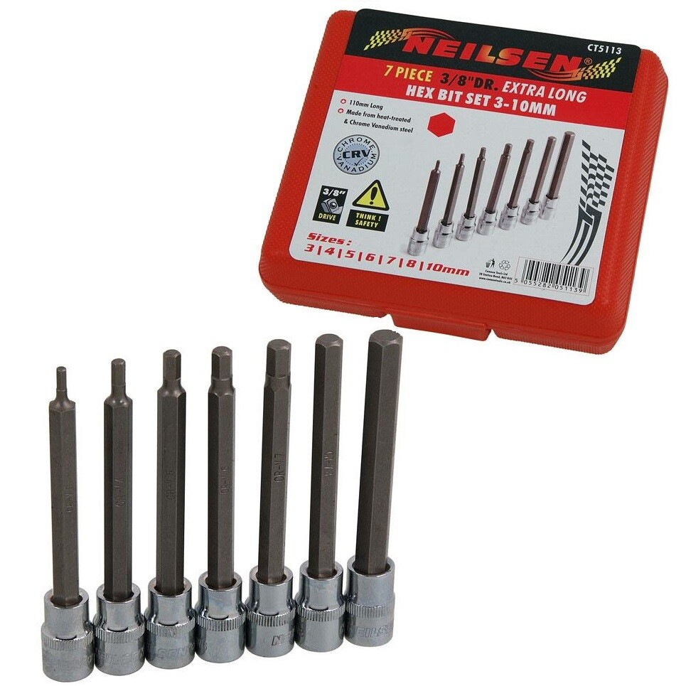 LONG ALLEN KEY / HEX BIT SOCKET SET 3/8" Drive Size 3mm 4mm 5mm 6mm 7mm ...
