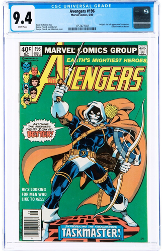 🔥 Avengers #196 NEWSSTAND CGC 9.4 White Pages 1st Taskmaster Marvel Comics 1980 | eBay