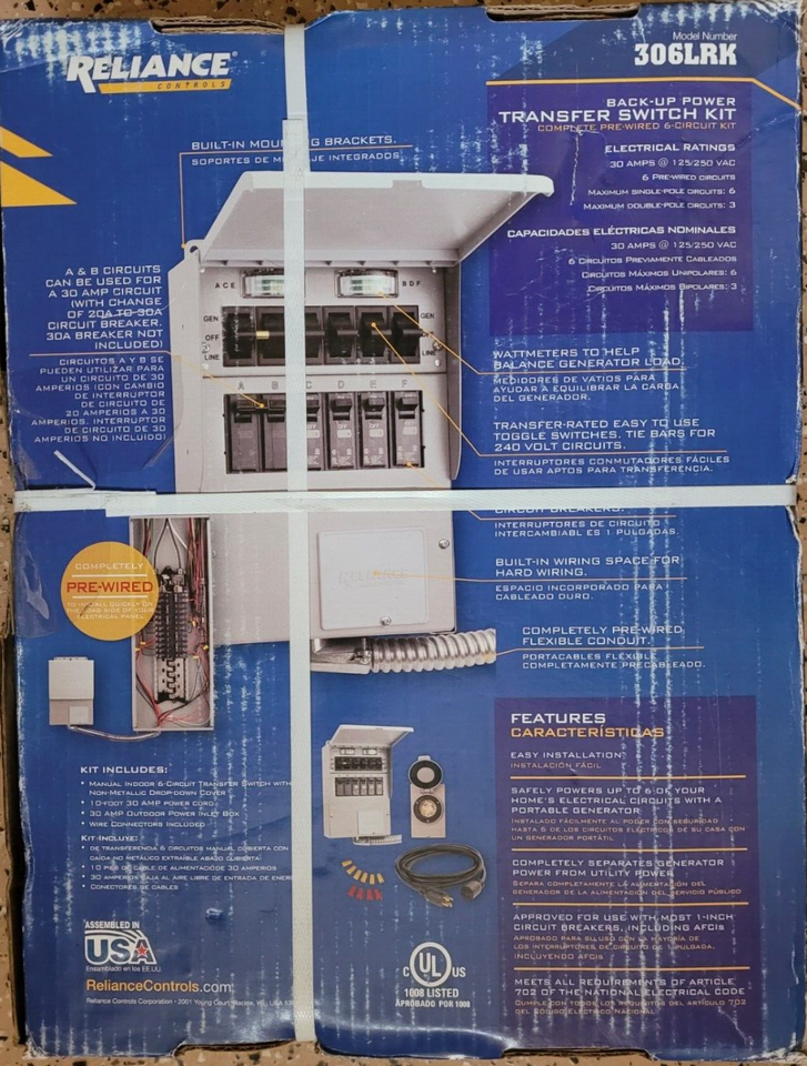 Reliance 8000-Watt 6-Circuit 30A Generator Transfer Switch Kit 306LRK ...