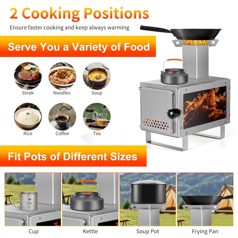 Folding Wood Burning Stove Stainless Steel Camping Tent Stove, Portable ...