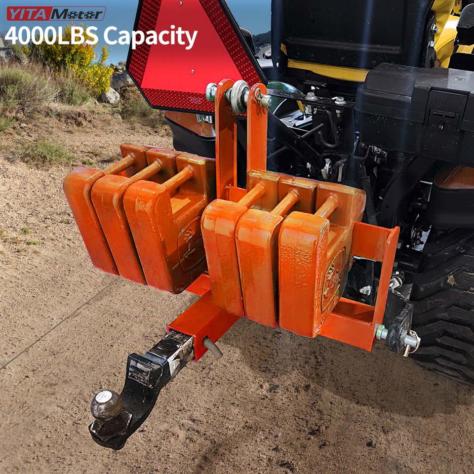 3 Pt 2" Receiver Hitch Drawbar W/Suitcase Weight Brackets for Tractor ...