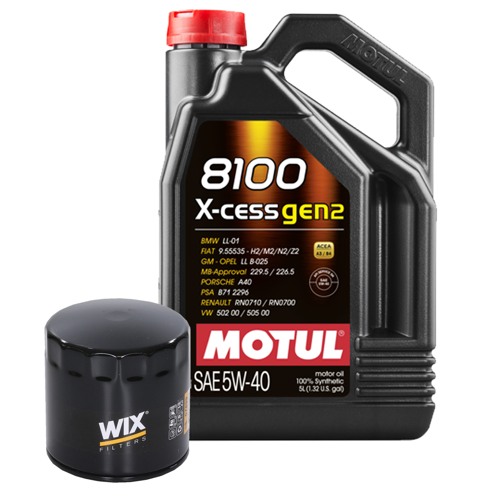 5L Motul 8100 X-CESS GEN2 5W-40 Wix Filter Motor Oil Change Kit API SN ...