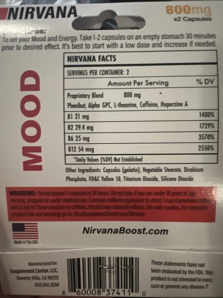 6ct Nirvana Nootropic 12 Caps Compare Derall & Addall XR Boost Mood Exp ...