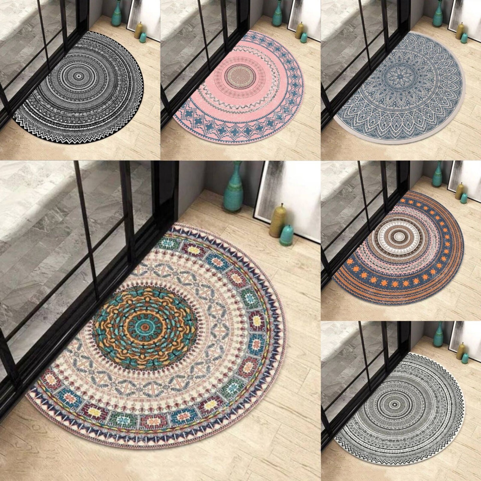 Bohemian Ethnic Semi Circle Non Slip Door Mat Entrance D Shape Half ...