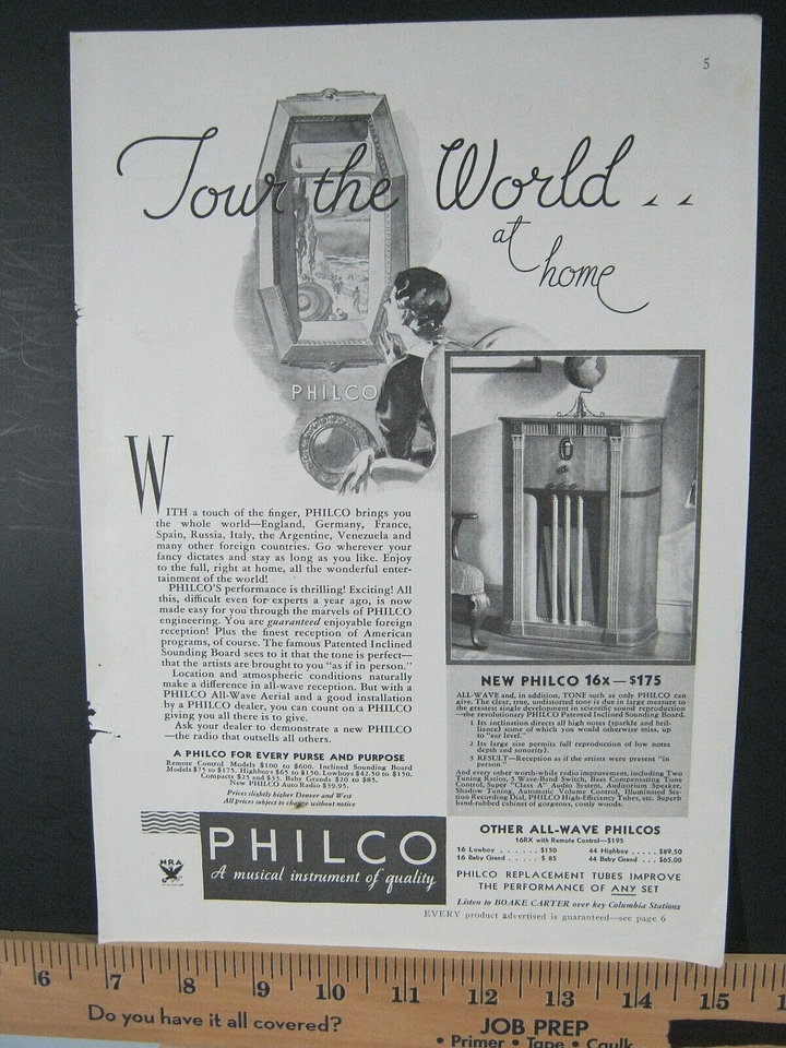 1934 Vintage Print Ad Philco 16X Console Radio All Wave Music (Great to ...
