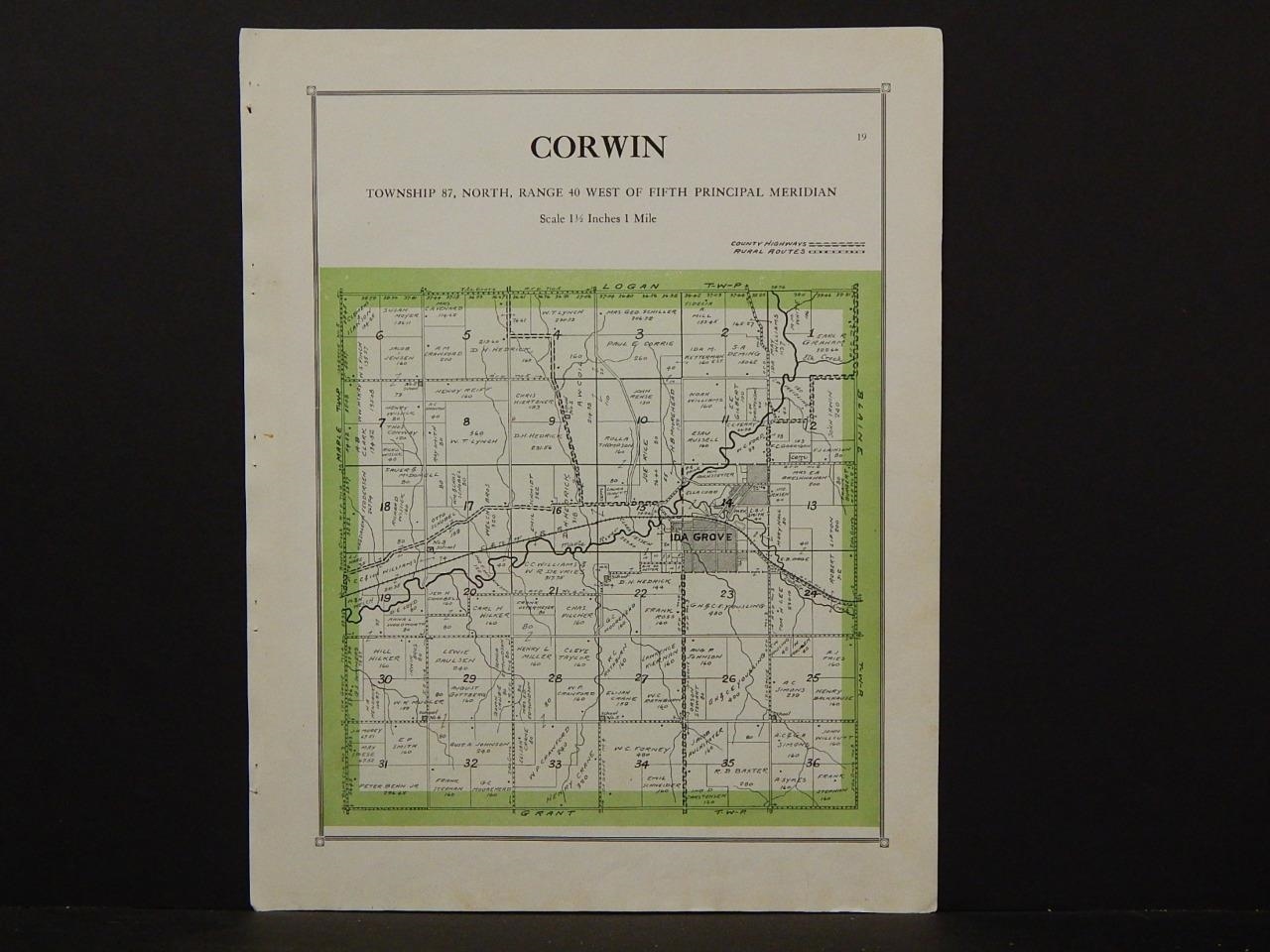 Iowa, Ida County Map, Township of Corwin, 1920 Y1#65 | eBay