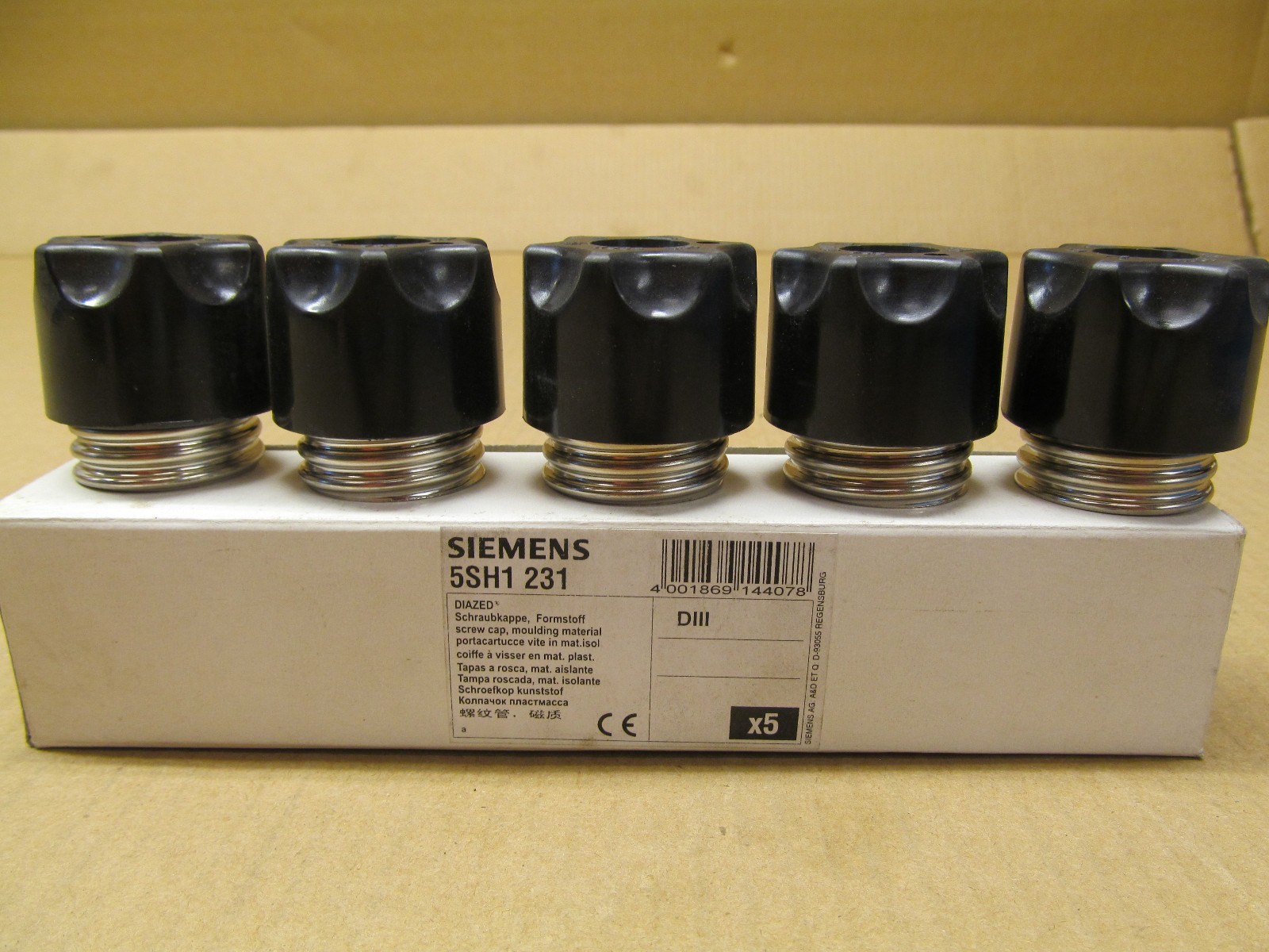 BOX OF 5 NIB SIEMENS 5SH1-231 SCREW CAP FOR DIAZED FUSE 63A AC/DC 500V ...