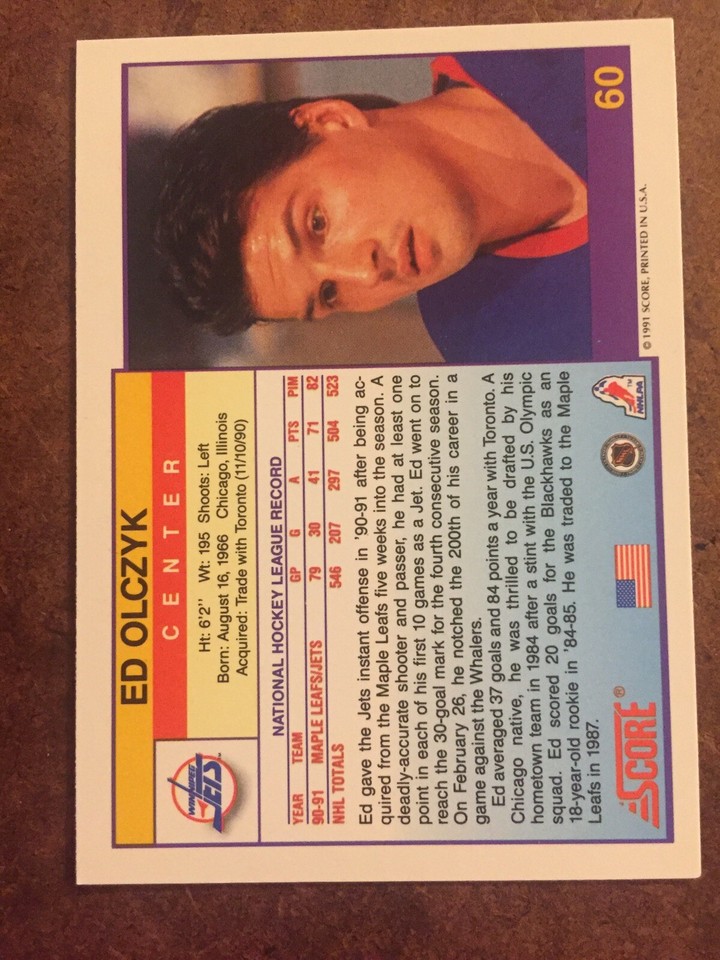 Ed Olczyk 60 Score 1991 NHL Hockey Trading Card | eBay