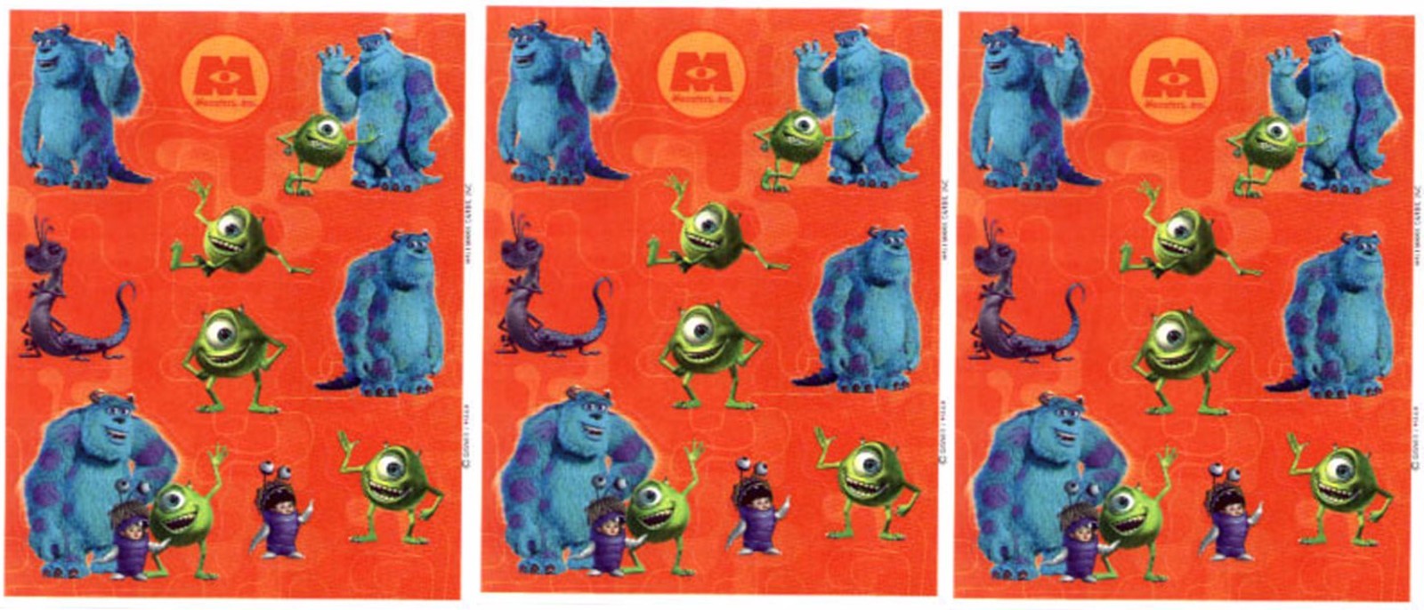 3 Sheets Disney MONSTERS INC Scrapbook Stickers! Mike Sulley BOO! | eBay
