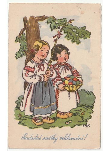 1944 MFK Fischerova Kvechova Girls Egg Basket Easter Card | eBay