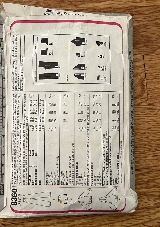 Simplicity 8360 Jogging Track Suit Jacket Pants Shorts Mens Small 34 36 ...