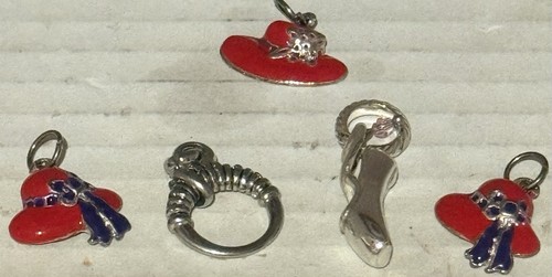 Lot 5 Red Hat Society Charms Silver Tone Red-Purple Enamel Hats, Heel ...