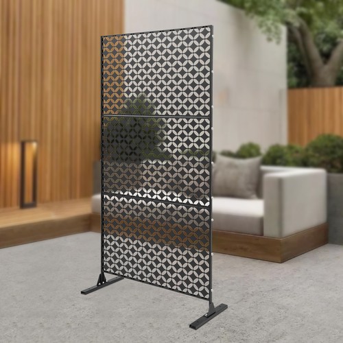 Black 35.4*74.8in Privacy Screen Freestanding Laser Cutting Privacy ...