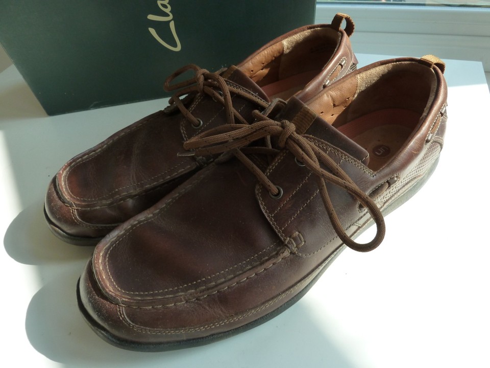 CLARKS UNSTRUCTURED BROWN LEATHER CASUAL LOAFER SHOES SIZE 11 G UK ...