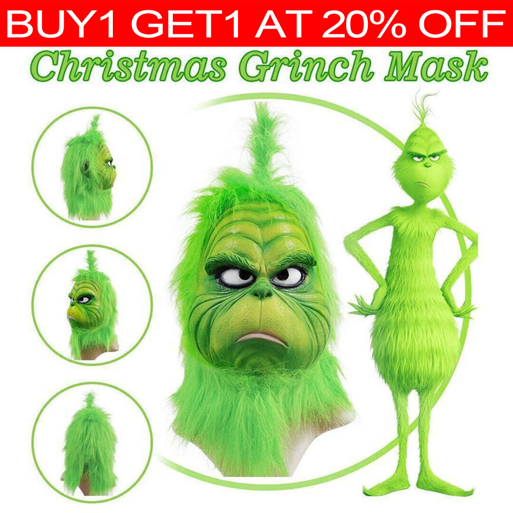 The Grinch Latex Mask Adults Costume Cosplay Christmas Fancy Dress Outfits