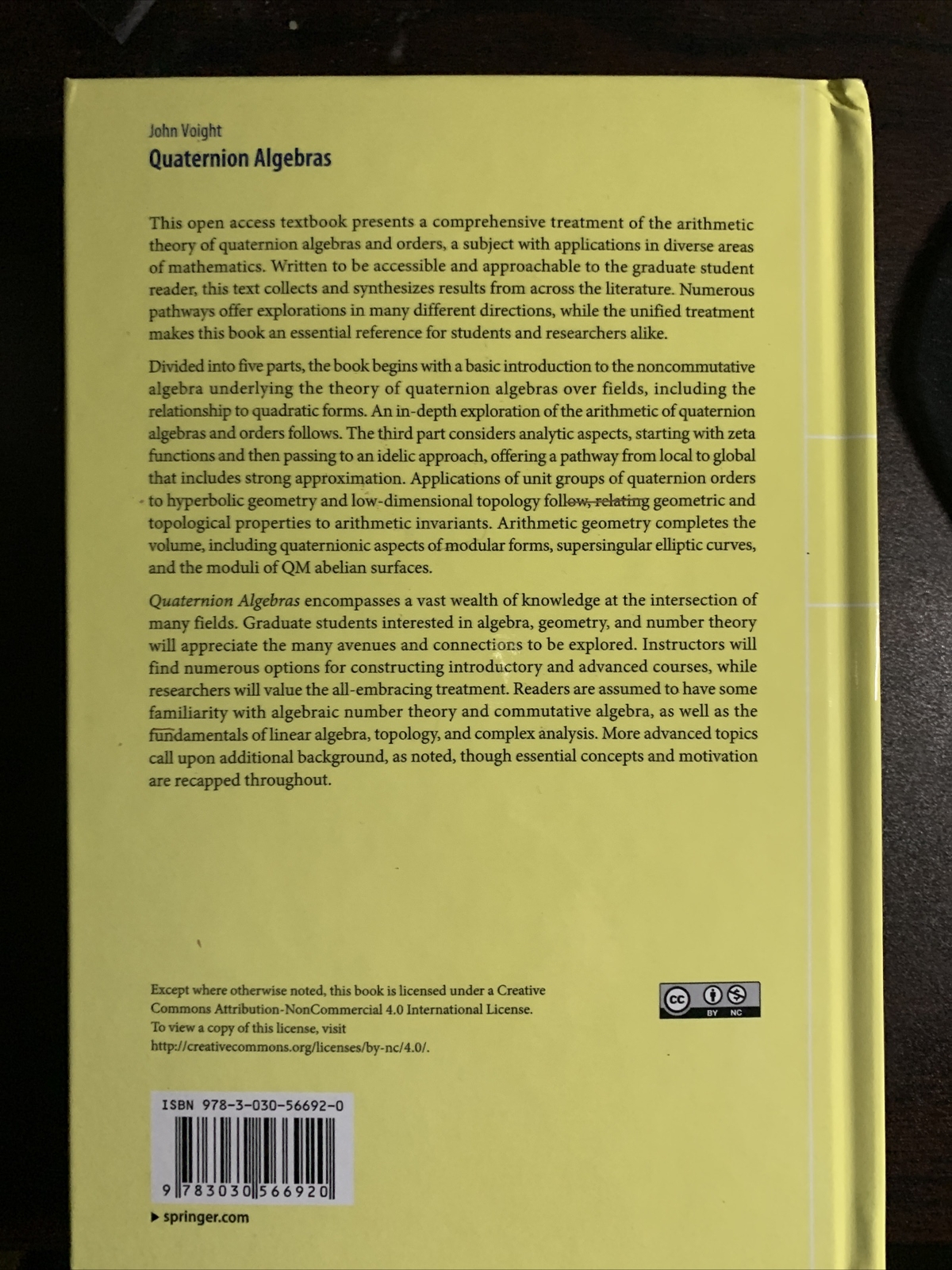 Graduate Texts in Mathematics Ser.: Quaternion Algebras by John Voight ...