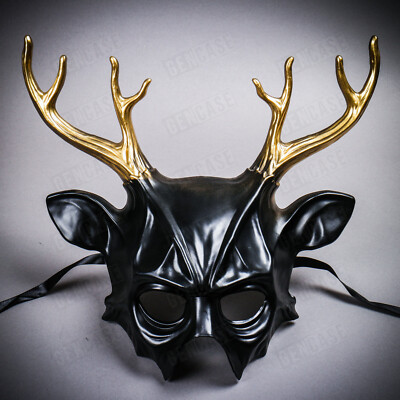 Black Antler Gold Deer Horn Halloween Devil Masquerade Face Mask Party ...