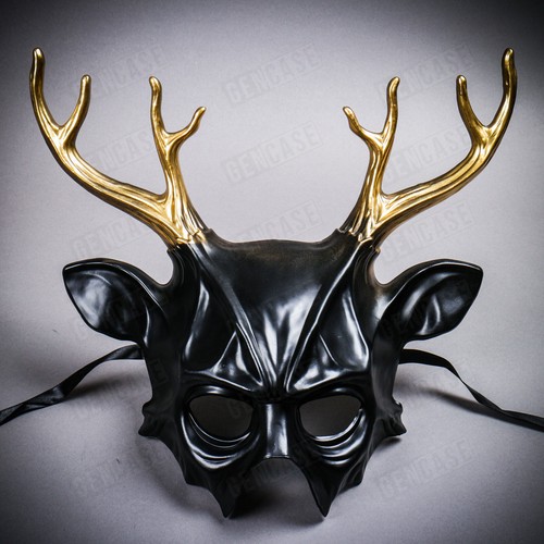 Black Antler Gold Deer Horn Halloween Devil Masquerade Face Mask Party ...