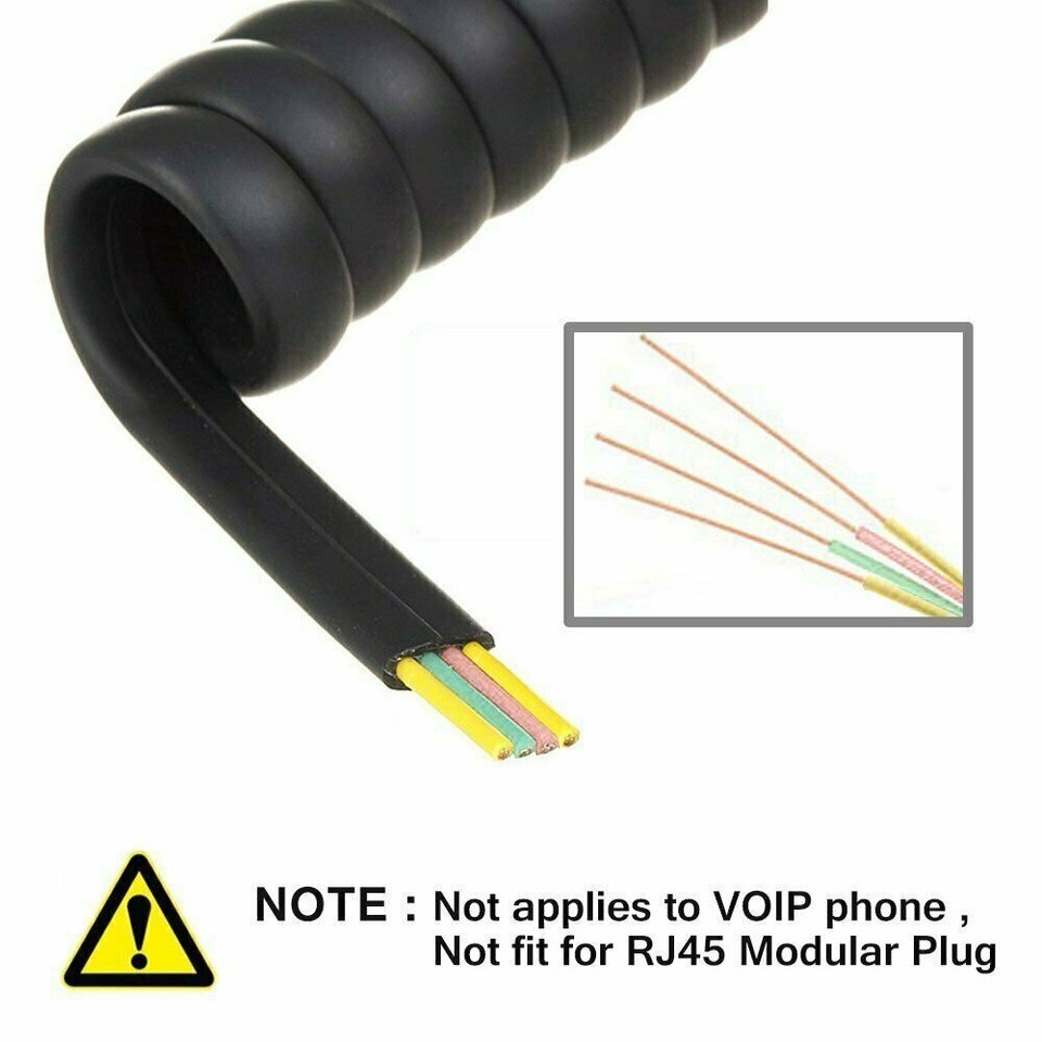 Telephone Handset Cable RJ10 to RJ10 (4P4C) Coiled Curly Lead Cord Wire ...