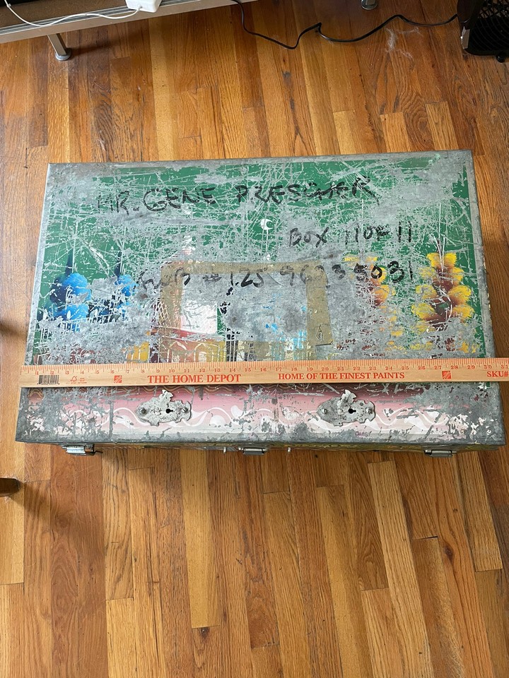 Vintage Hand Painted Suitcase Metal Trunk Bombay India w/ Keys mid ...