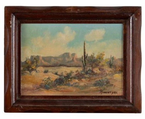 Listed Artist A. D. Macintyre Desert Landscape Oil Painting circa 1940 ...