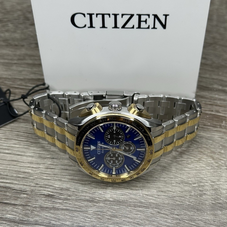 NEW Citizen Carson Blue Dial Tachymeter Two Tone Steel Men's Watch ...