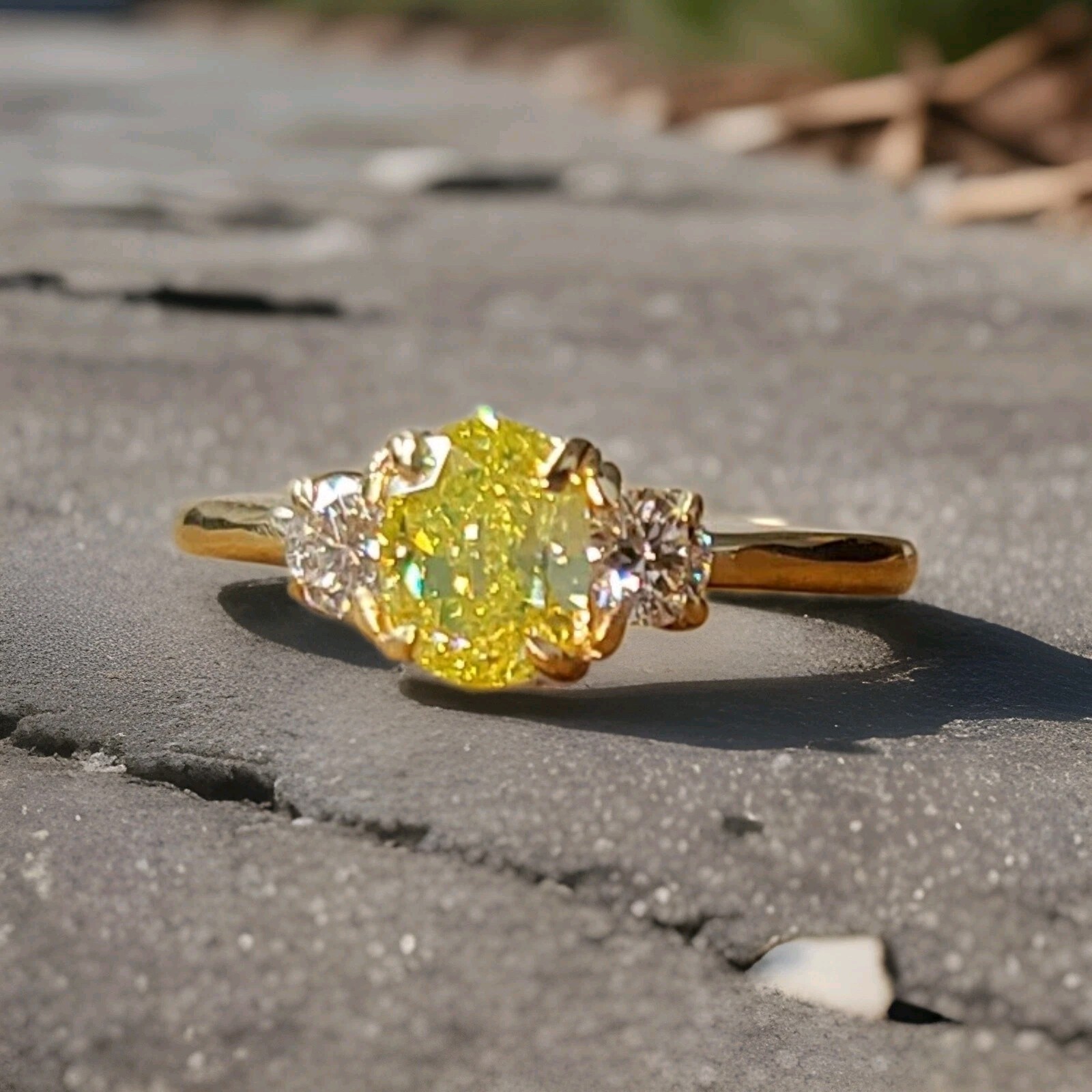 14k Yellow Gold Ring 1.01CT.Natural Fancy Intense Yellow Diamond Oval ...