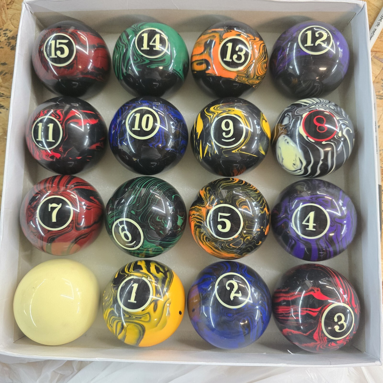 Black Marble Swirl Pool Table / Billiard Balls Set 2 1/4" Reg Size ...