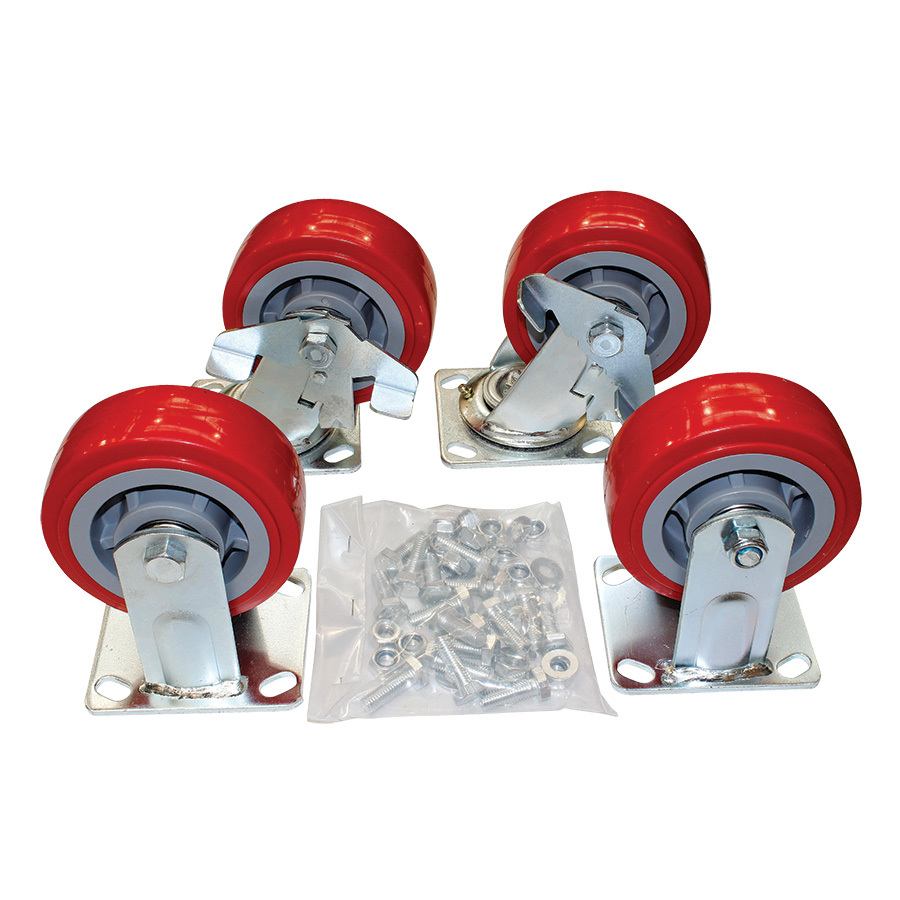 HRD Castor Kit 125x25mm Needle Bearings 2xlockable & 2xfixed Wheels 4mm ...