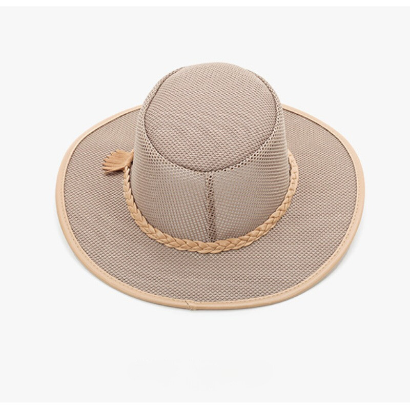 Men Mesh Cowboy Hat Cap Jazz Fedora Western Sun Wide Brim Summer Beach ...
