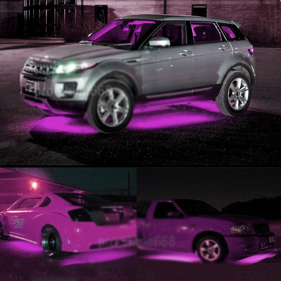 4Pcs Pink Purple LED Strip Under Car Underglow Underbody System Neon ...