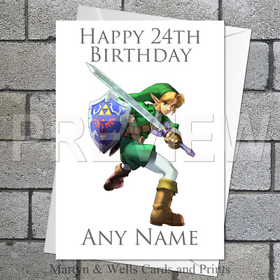 Zelda: Link birthday card. 5x7 inches. Personalised, plus envelope ...