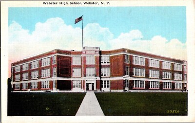 Webster New York Webster High School American Flag NY Vintage Postcard ...
