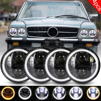 4PCS 5.75" Halo LED Headlights Hi-Lo Beam For Mercedes-Benz 380SL 450SL ...