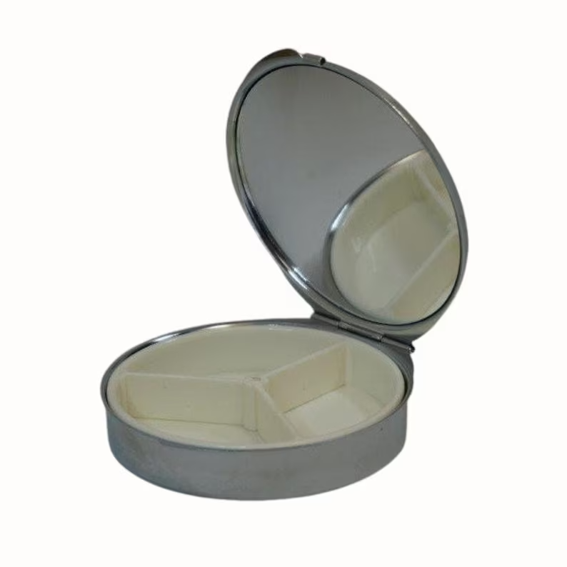 Mid Century Art, Retro, Green, Large Pill Box, Mirror, Three Section ...