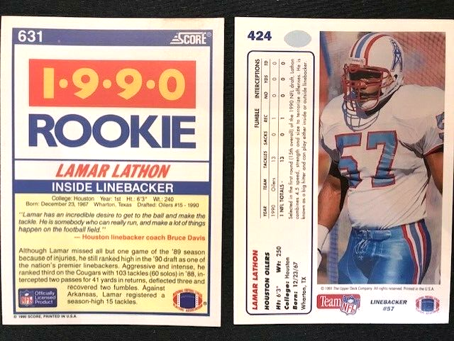 NFL - Lamar Lathon 1990 Score Rookie Card & 1991 Upper Deck - 2 Card ...