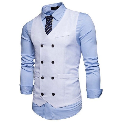 Mens Formal Business Jacket Dress Vests Suit Vest Double Breasted ...