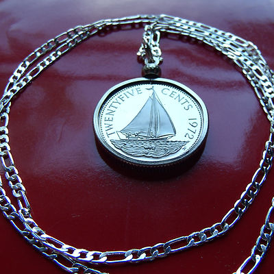 1972 Bahamas Proof Sail Boat Coin Pendant on a 22" .925 Sterling Silver ...