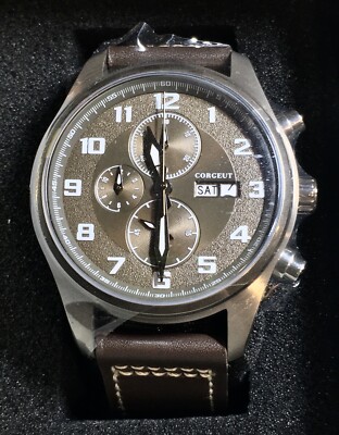 CORGEUT BRONZE DIAL CHRONO WATCH STAINLESS STEEL DAY DATE QUARTZ PILOT ...