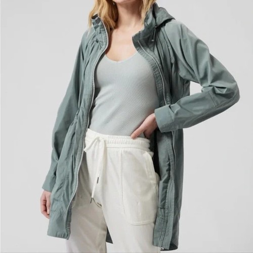 Athleta Drip Drop Full Zip Water Repellent Jacket with Hood Blue/Grey ...