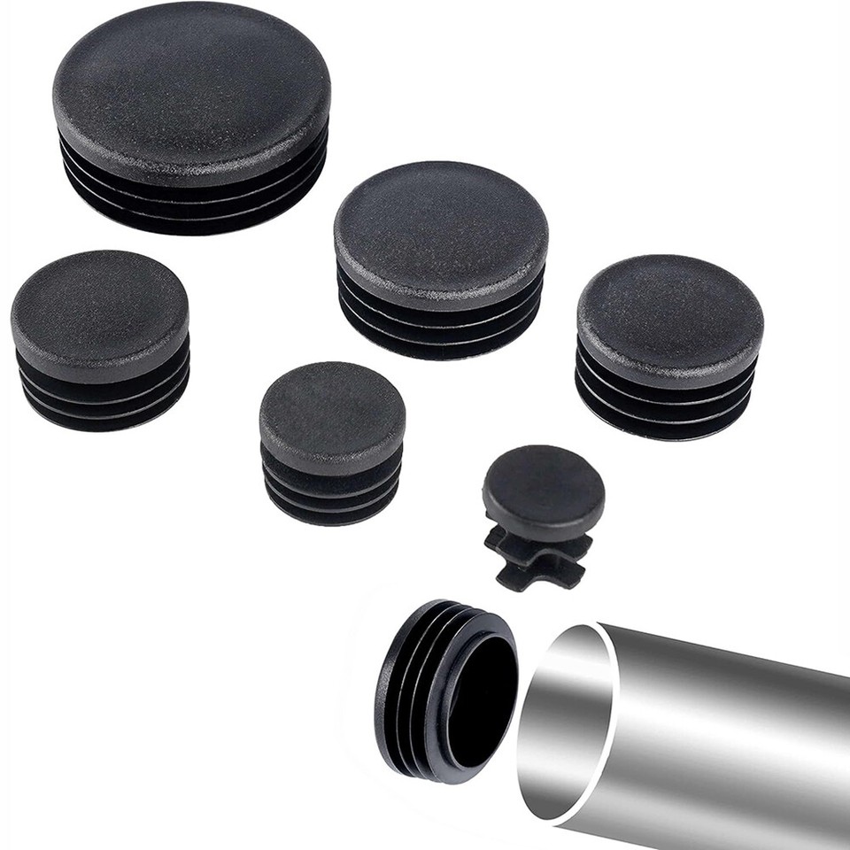 Round Plastic Blanking End Caps Pipe Tube Inserts Plugs Bungs Black ...