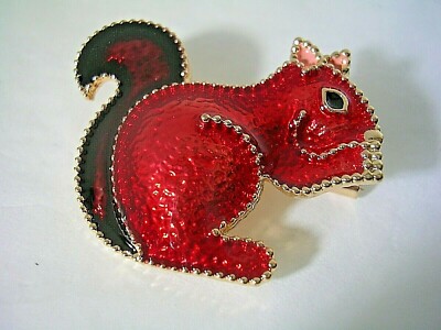 SQUIRREL PIN WITH RED AND BLACK ENAMEL IN GOLD TONE STAINLESS STEEL | eBay