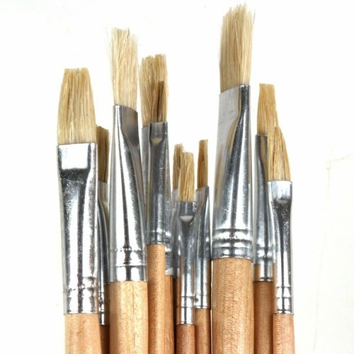 12 pcs Natural Bristle Long Paint Brushes Artist Art Painting Thin ...
